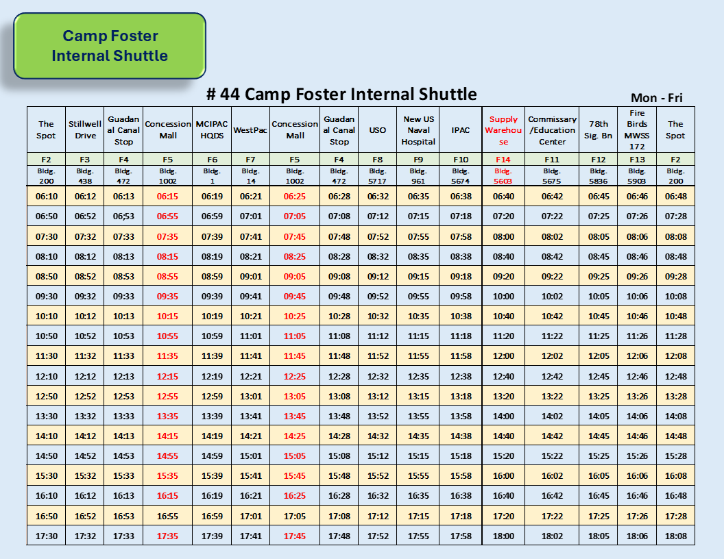 44 Camp Foster Internal Shuttle